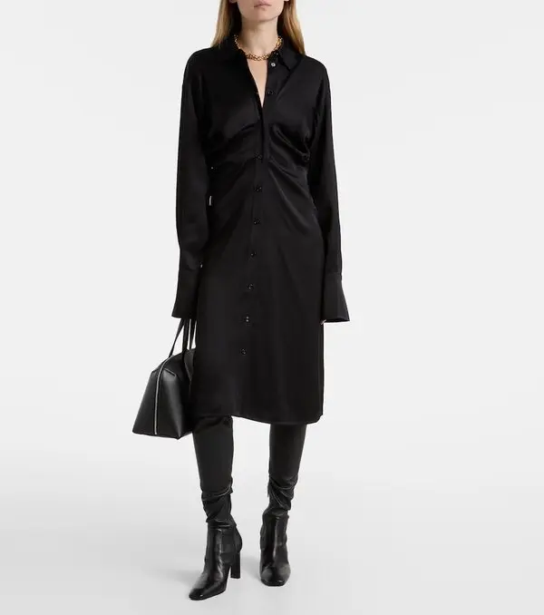 TOTEME Slouch Crêpe Satin Shirt Dress - Black