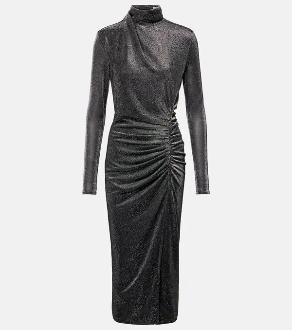 MARANT ETOILE Jenisa Draped Gathered Midi Dress - Silver