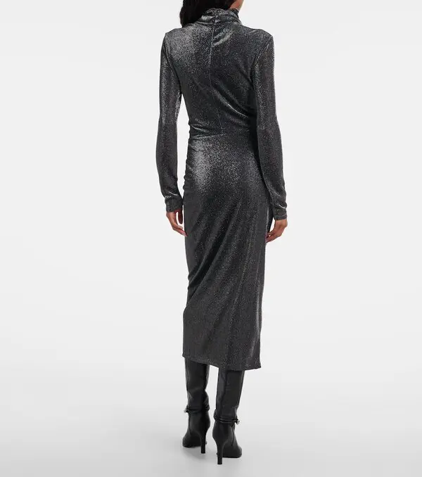 MARANT ETOILE Jenisa Draped Gathered Midi Dress - Silver
