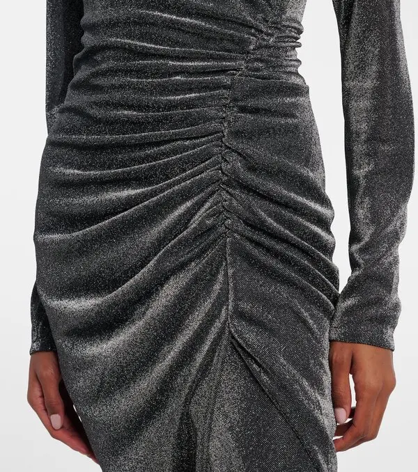 MARANT ETOILE Jenisa Draped Gathered Midi Dress - Silver