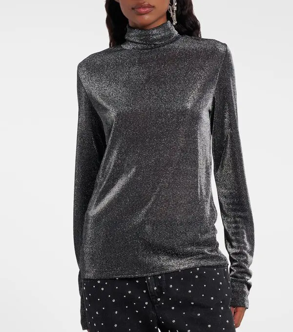 MARANT ETOILE Jadia Jersey Lamé Turtleneck Top