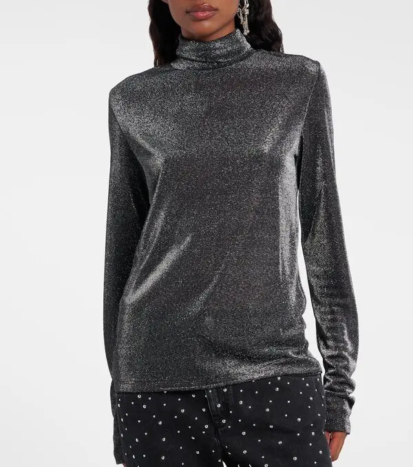 MARANT ETOILE Jadia Jersey Lamé Turtleneck Top