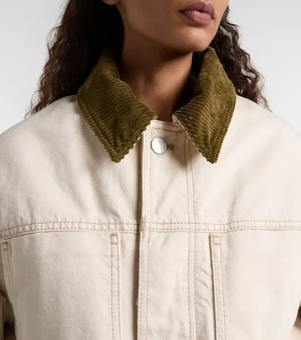 AMI Paris Corduroy-trimmed Cotton Twill Field Jacket - Beige