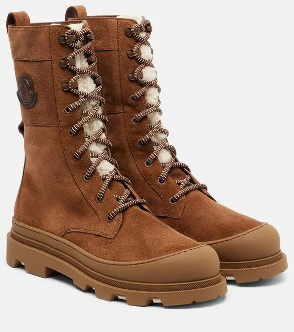 Moncler Vera Suede Lace-up Boots - Brown