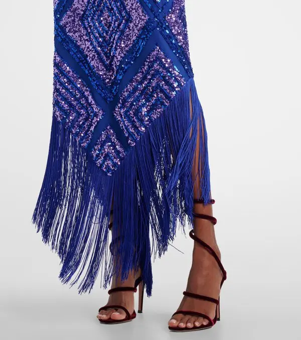 TALLER MARMO Nina Fringed Sequined Maxi Dress