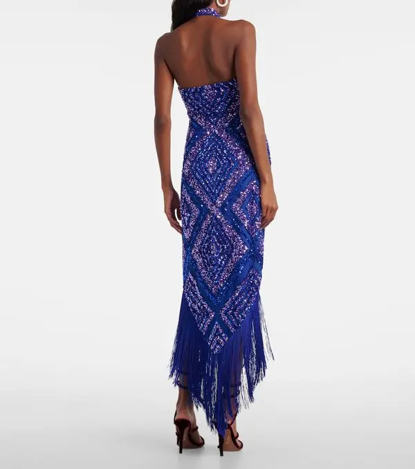 TALLER MARMO Nina Fringed Sequined Maxi Dress