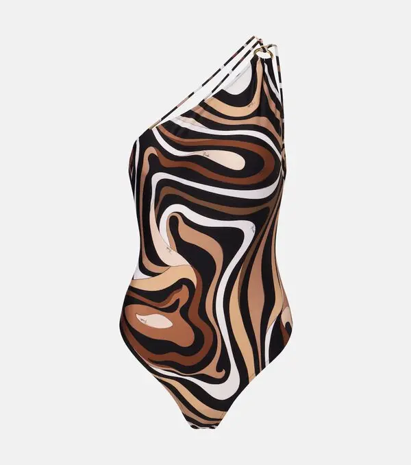 Emilio Pucci Marmo One-shoulder Swimsuit - Brown
