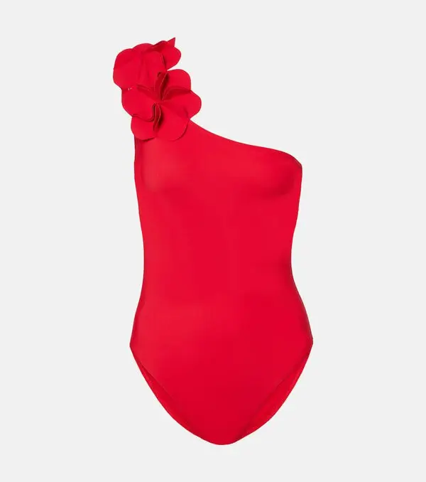 KARLA COLLETTO Tess Floral-appliqué One-shoulder Swimsuit - Red