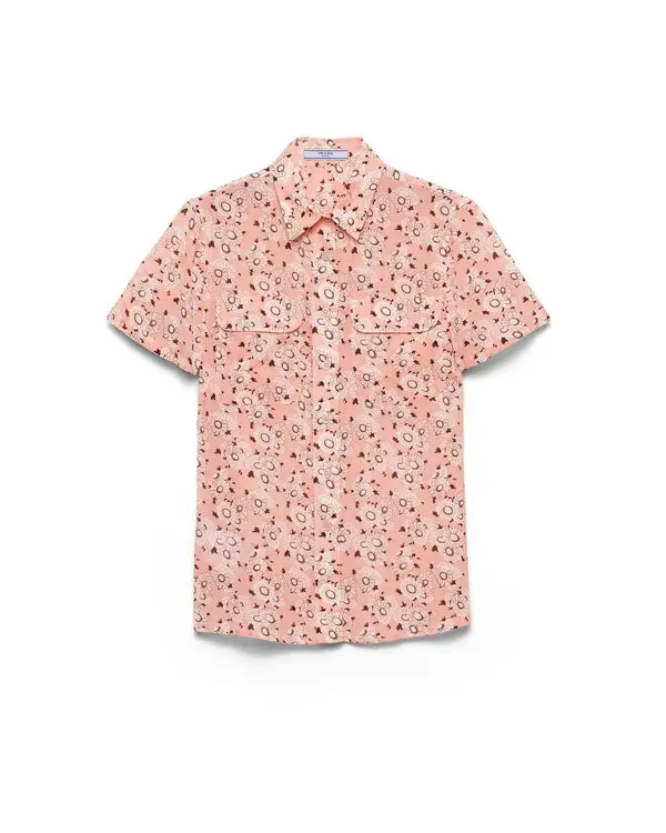 Prada Floral Print Georgette Shirt - Pink