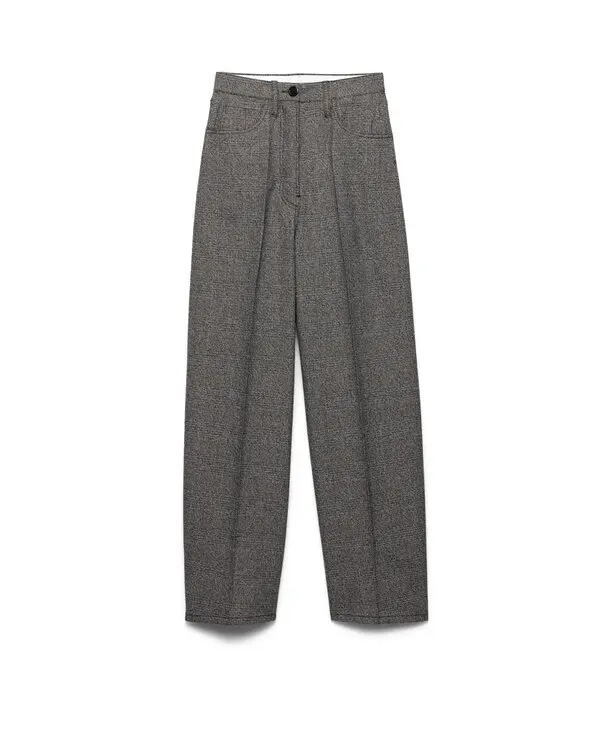 Prada Prince Of Wales Check Mouliné Wool Pants - Grey