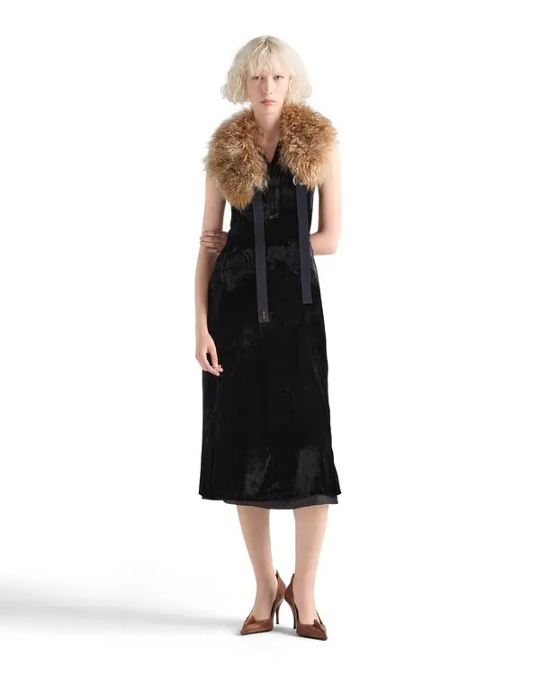 Prada Crushed Velvet Flared Fit Dress