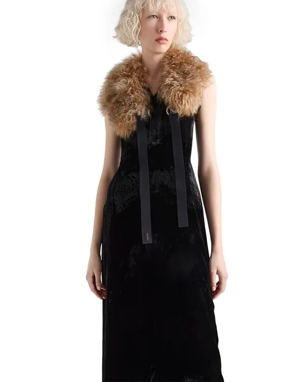 Prada Crushed Velvet Flared Fit Dress