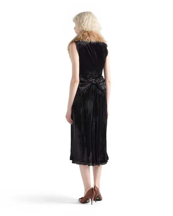 Prada Crushed Velvet Flared Fit Dress In Black | Editorialist