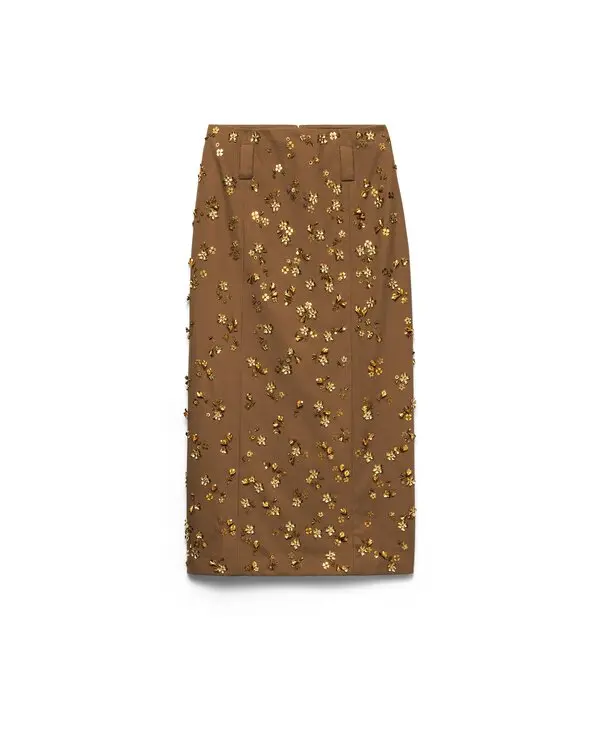Prada Embroidered Chevron Midi-skirt - Brown