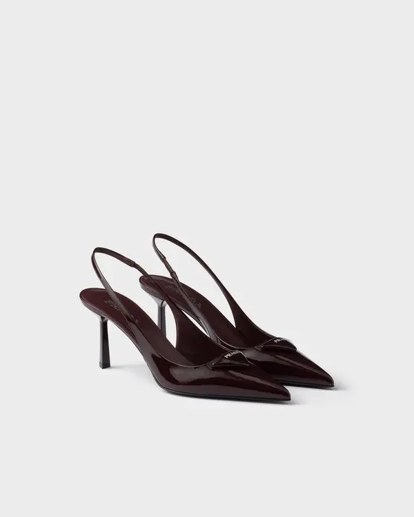 Prada Patent Leather Slingback Pumps - Burgundy