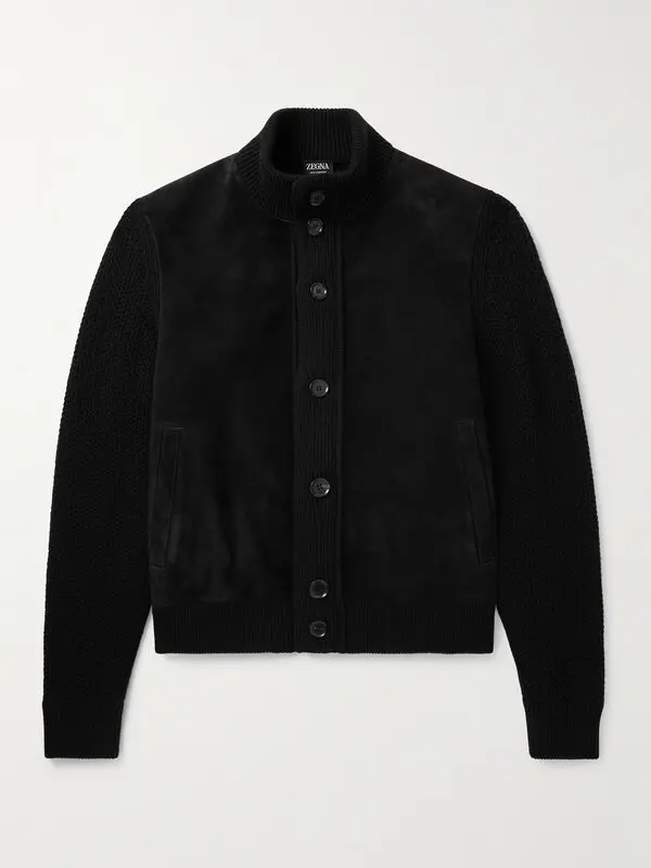 Zegna Suede-trimmed Textured-cashmere Jacket