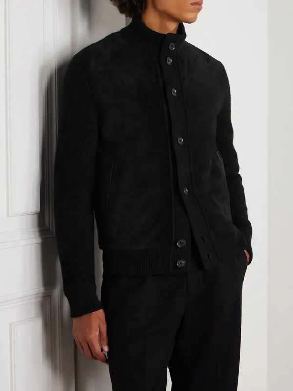Zegna Suede-trimmed Textured-cashmere Jacket