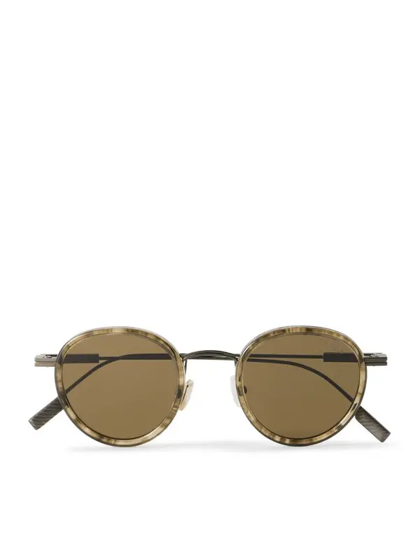 Zegna Round-frame Titanium And Acetate Sunglasses - Brown