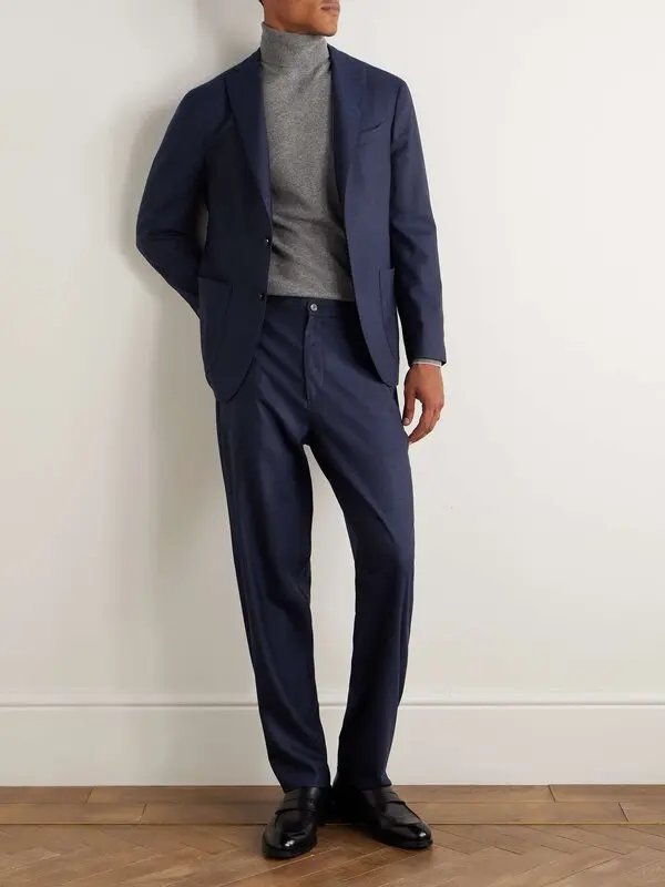 Boglioli Straight-leg Virgin Wool-flannel Trousers - Navy