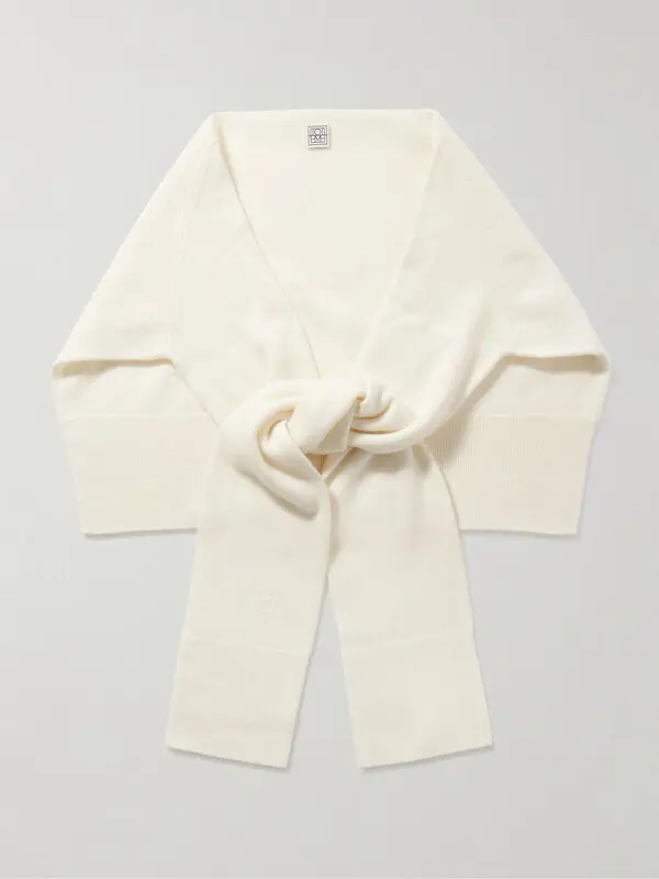 TOTEME Sleeve Embroidered Cashmere Scarf - White