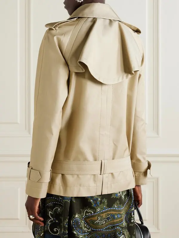 Sacai Double-breasted Gabardine Jacket With Scarf Detail - Neutrals