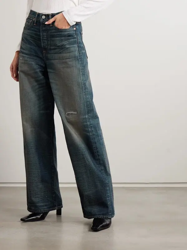 Ralph Lauren Distressed High-rise Wide-leg Jeans - Blue