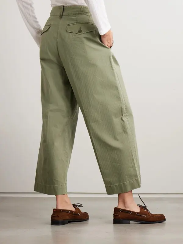 Ralph Lauren Kyle Pleated Herringbone Cotton Wide-leg Pants - Green
