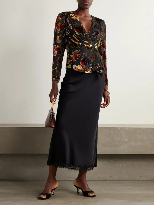 Rixo Evelyn Embellished Floral-print Devoré-velvet Wrap Top - Multi