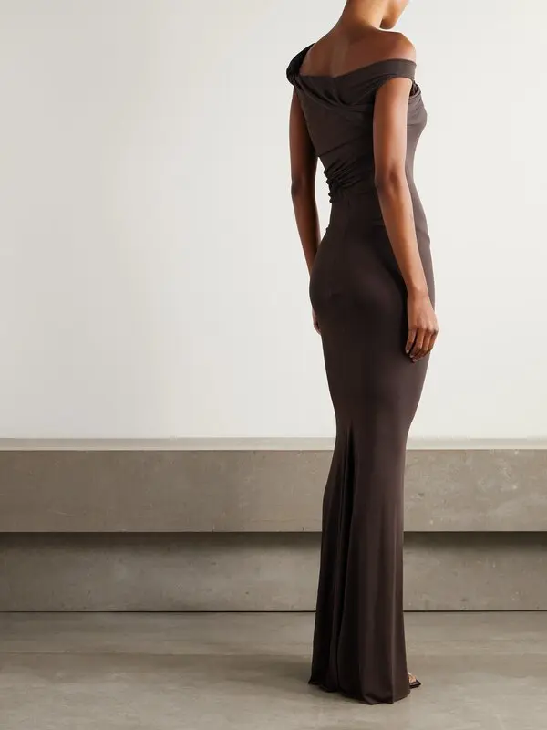 Rick Owens Asymmetric Paneled Gathered Jersey Gown - Brown