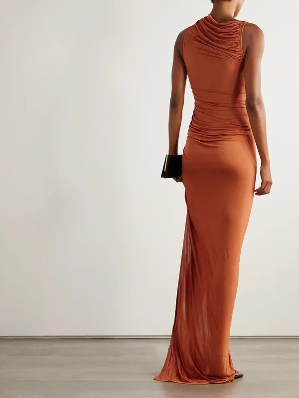 Svita Gathered Satin-jersey Gown - Orange
