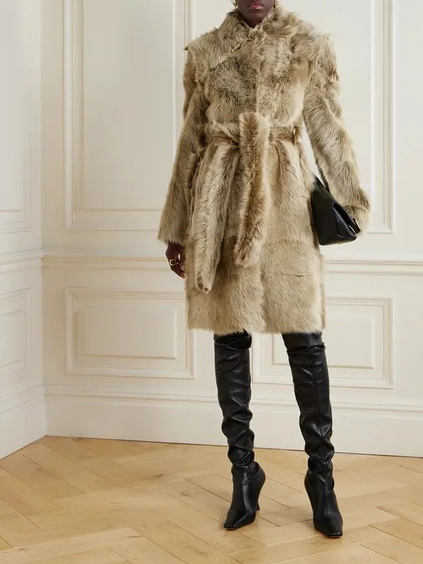 Nour Hammour Linden Belted Shearling Coat
