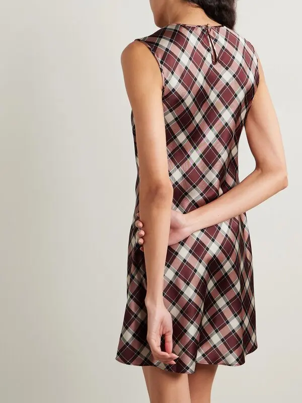 DÔEN Alamere Checked Silk-satin Mini Dress