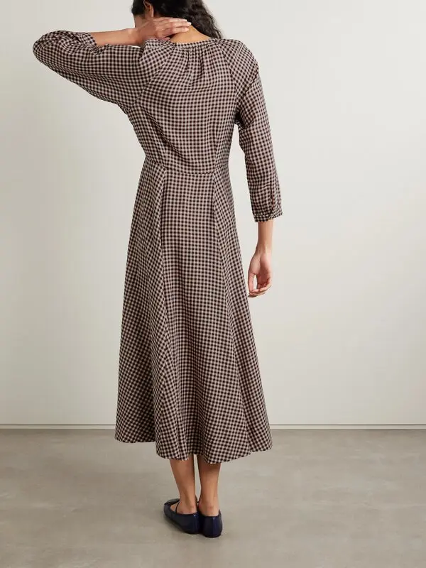 DÔEN Madelaine Checked Organic Cotton-voile Midi Dress
