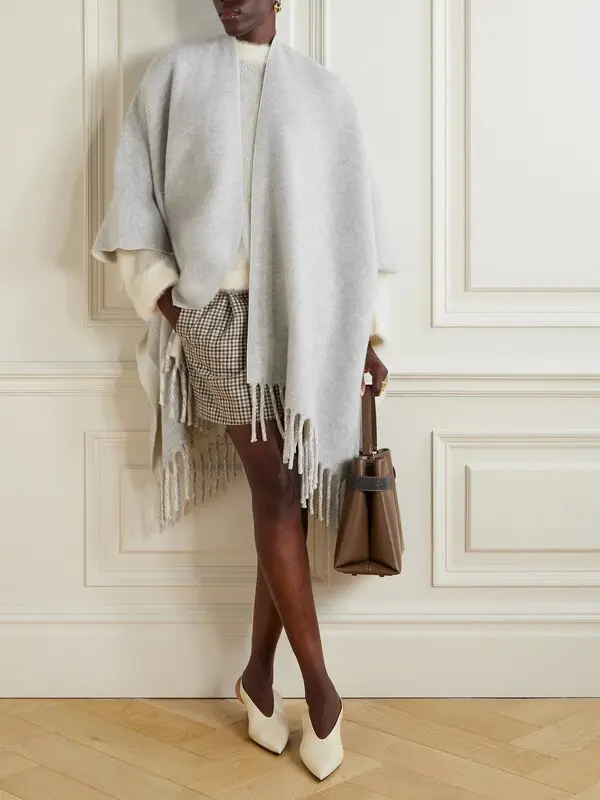 Brunello Cucinelli Fringed Wool And Cashmere-blend Wrap - Gray