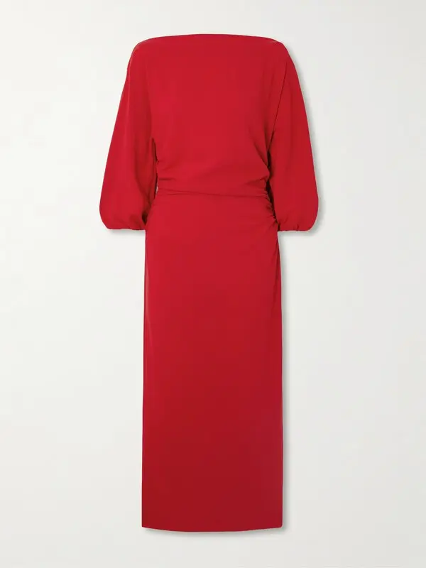 Bernadette Ezra Ruched Crepe Midi Dress - Red