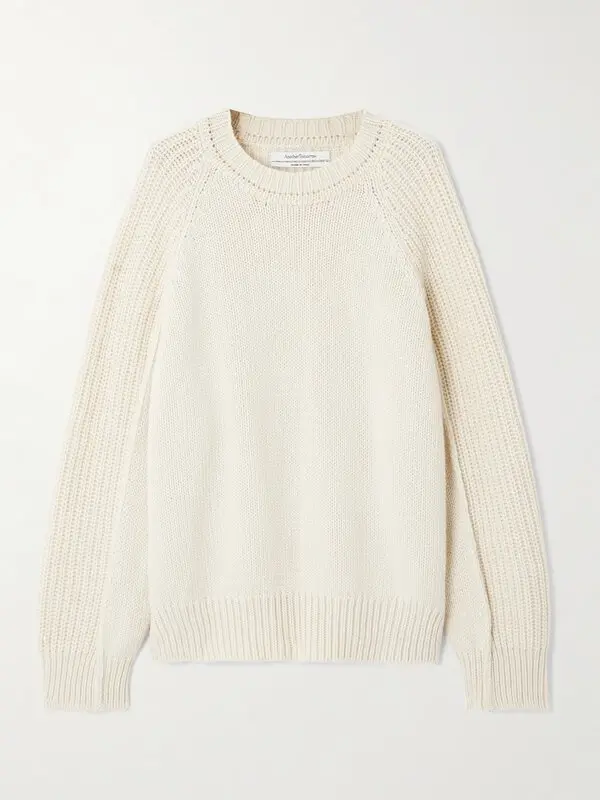 Another Tomorrow Oversized Ribbed Cashmere And Wool-blend Sweater - Neutrals
