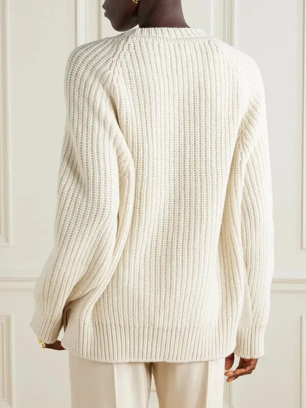 Another Tomorrow Oversized Ribbed Cashmere And Wool-blend Sweater - Neutrals