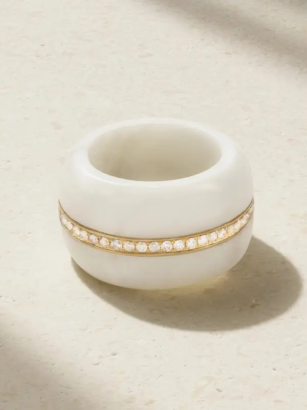 BY PARIAH 14-karat Recycled Gold, Marble And Diamond Ring - White