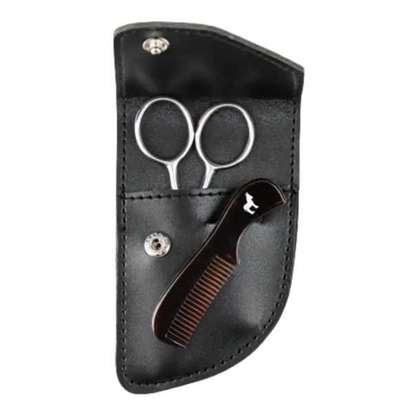 PETE & PEDRO Beard Care Stainless Steel Scissors & Mini-comb Set With Leather Case - One-color