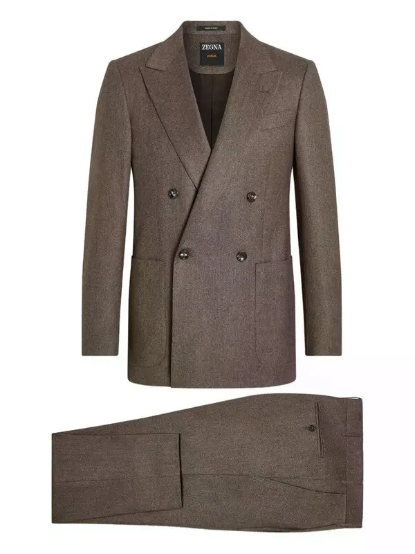 Zegna Melangé Double-breasted Wool Suit - Brown
