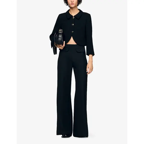 Sandro Pocketed Wide-leg Wool-blend Trousers