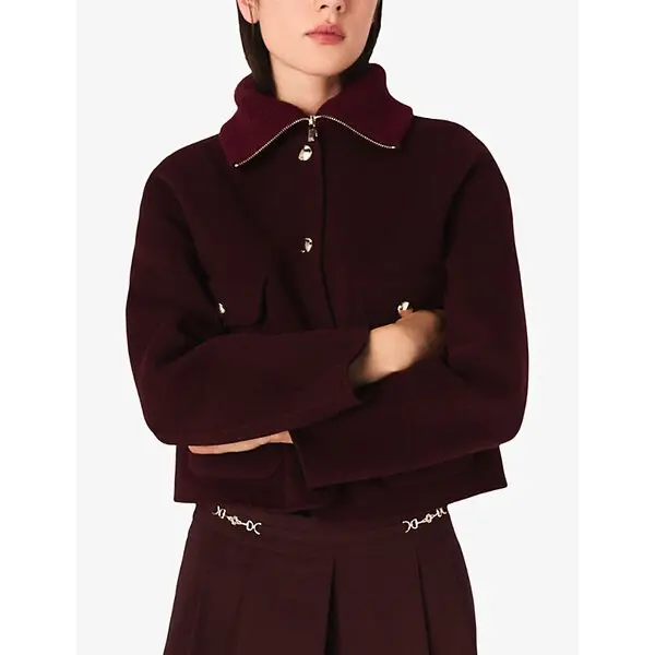 Maje Reversible Double-face Wool-blend Jacket - Burgundy