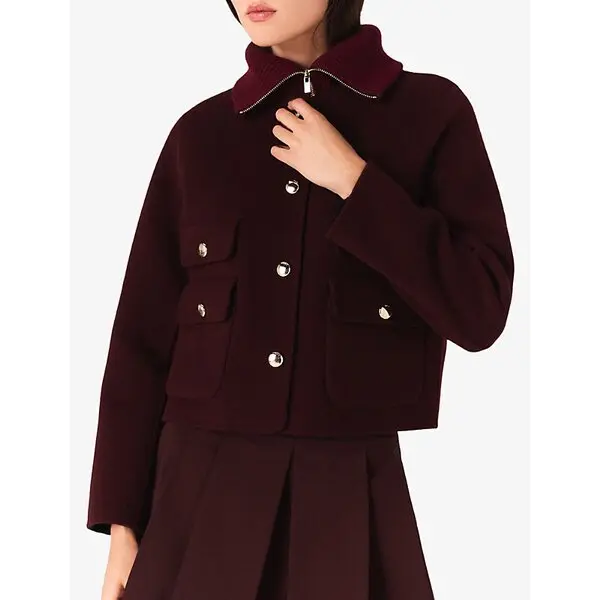 Maje Reversible Double-face Wool-blend Jacket - Burgundy
