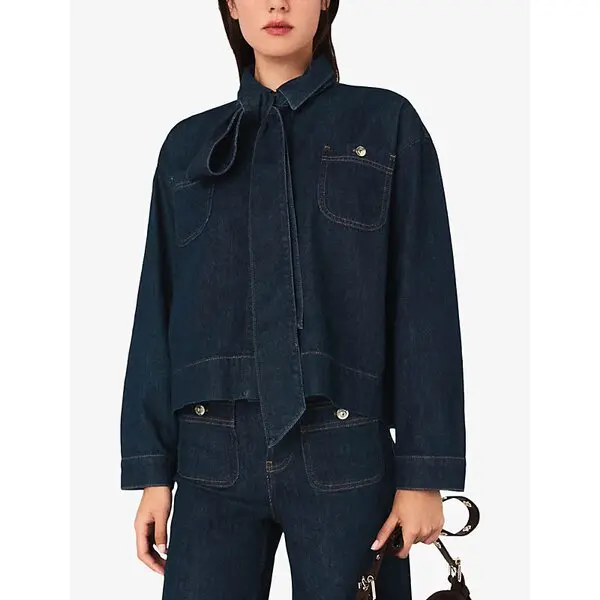 Maje Bow Relaxed-fit Denim Shirt