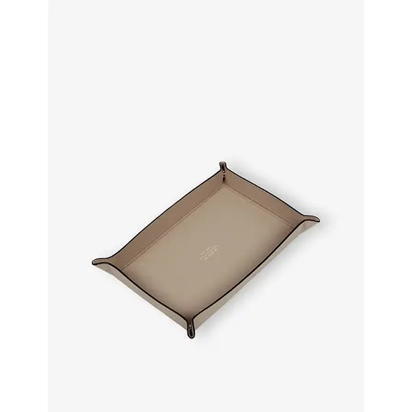 Smythson Panama Small Rectangular Leather Trinket Tray - Sandstone