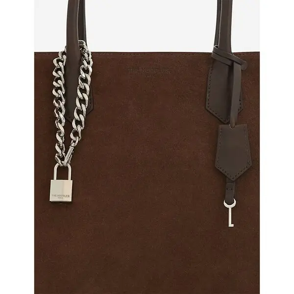 The Kooples Leather Tote Bag With Chain Padlock Charm - Chocolate