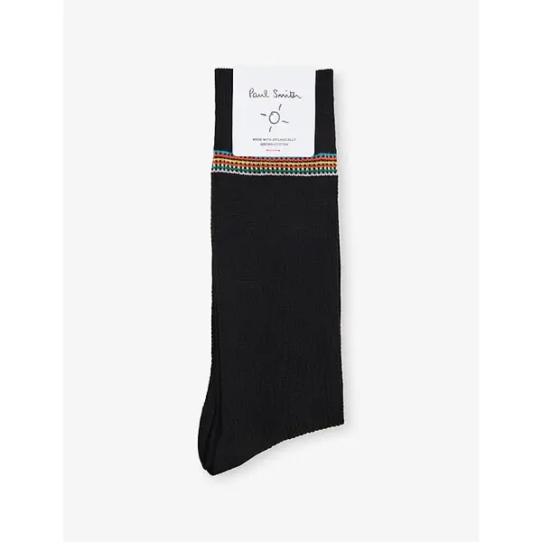 Paul Smith Striped-stretch Cotton Ankle Socks - 79 Black