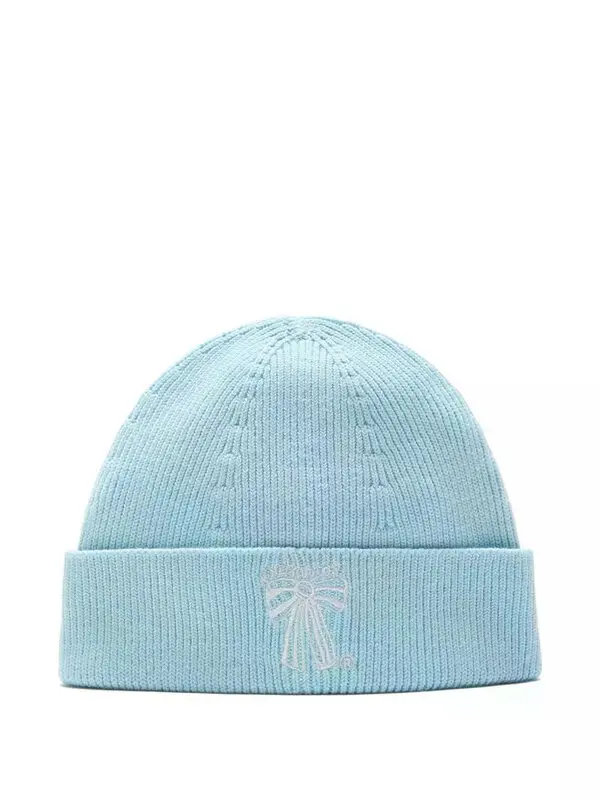 Acne Studios Ribbed Bow-embroidered Beanie - Blue