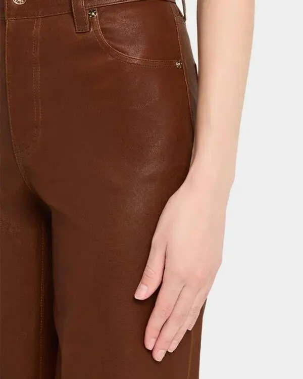 FRAME Le Slim Palazzo Leather Jeans - Cedar