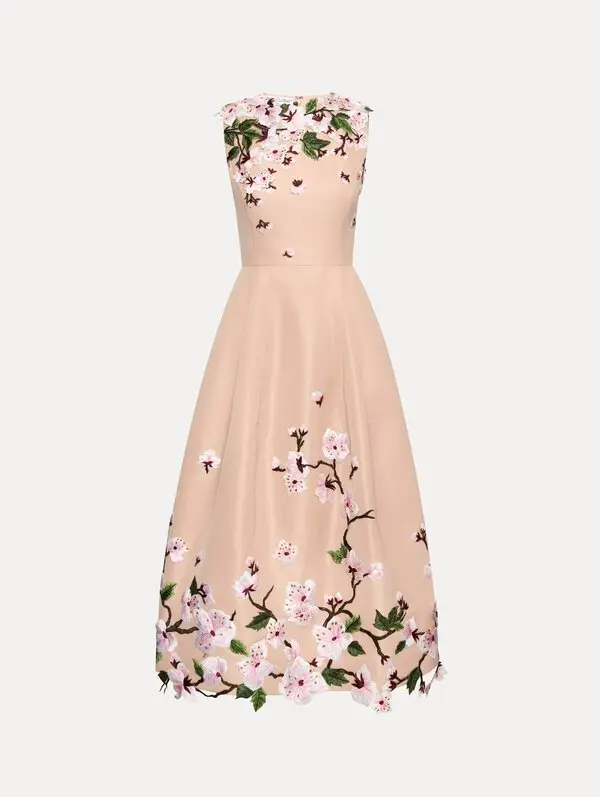 Oscar De La Renta Cherry Blossom Embroidered Dress